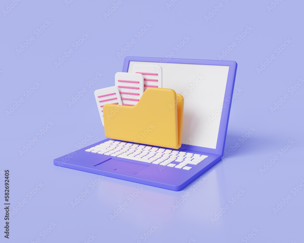3d rendering illustration of portfolio folder icon with file document ...