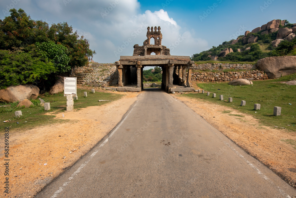 Talarigatta Gate is a old two-storied toll gate in Hampi Stock Photo ...