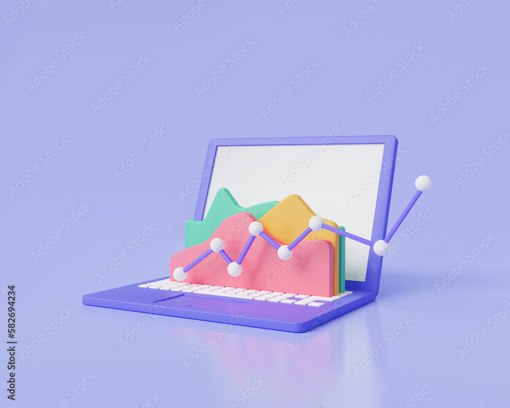 Chart Growth statistics graph on laptop. Diagrams Business finance ...