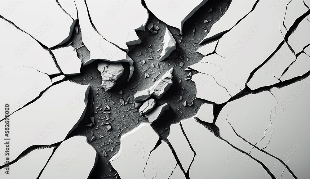 Texture of cracked stone with fragments and shards scattered across the ...