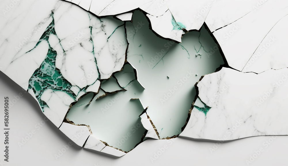 Texture of cracked marble with fragments and shards scattered across ...