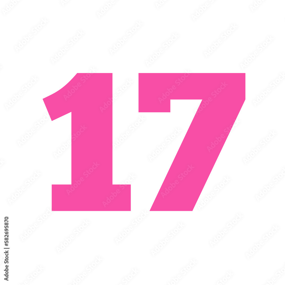 Number seventeen 17 pink color on white background transparent Stock ...