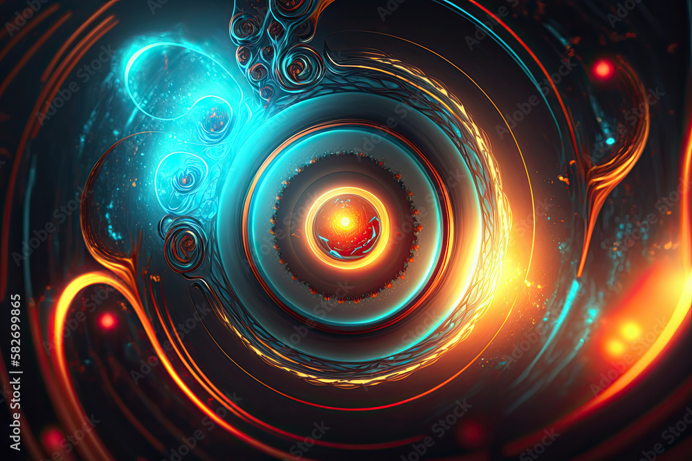 Cosmic trance and hypnosis concept of glowing details in digital neural ...