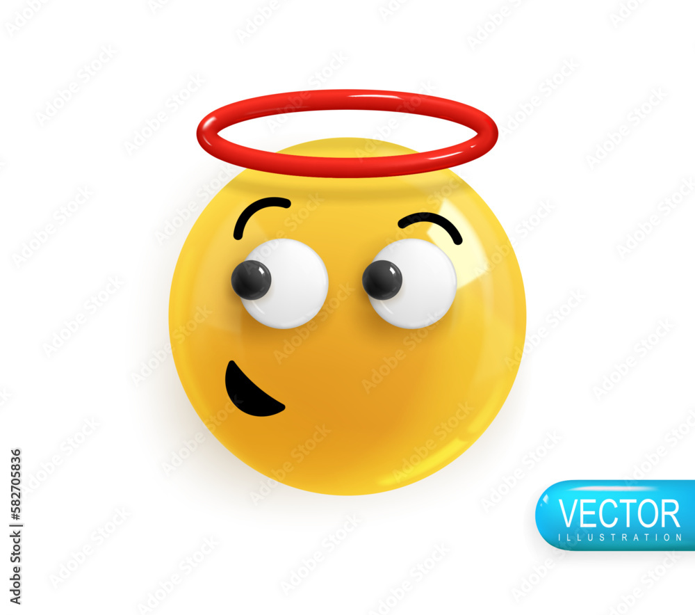 Emoji face of an angel who did something. Emotion Realistic 3d Render ...