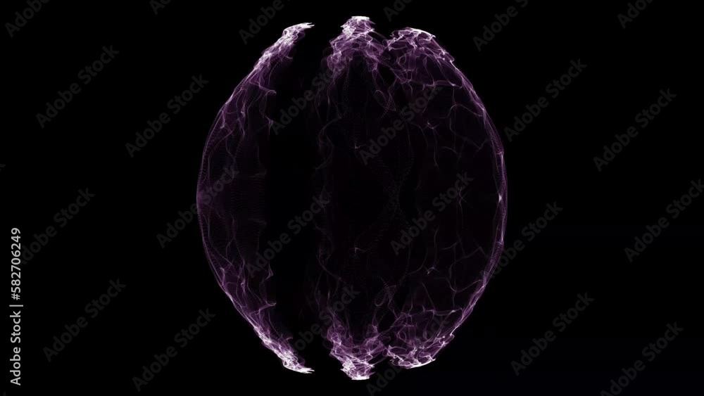An abstract purple sphere rotates against a black background. Fire ...