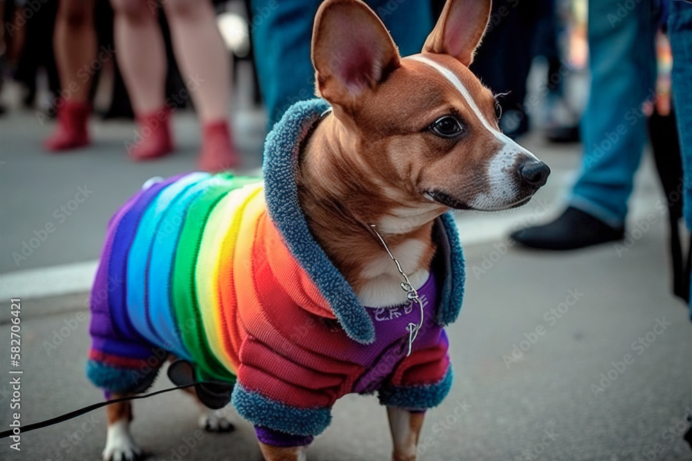 Dog standing up for equality and acceptance with their colorful rainbow ...