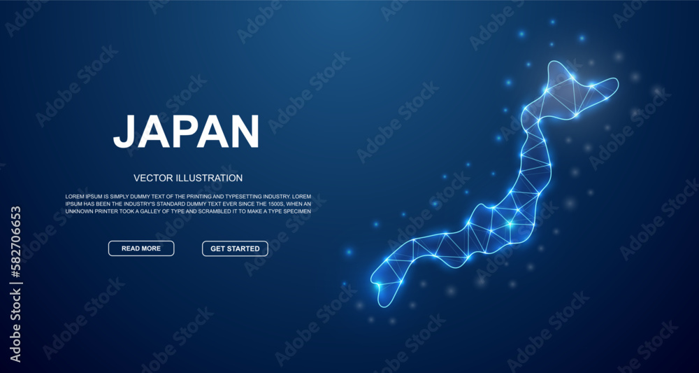 Japan 3d low poly landing page template. Japan map design illustration ...