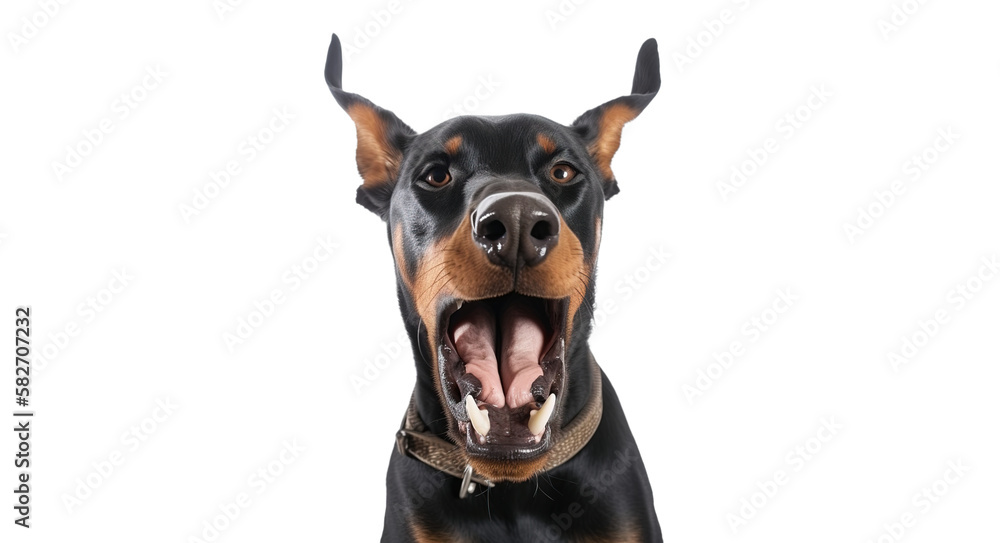 Angry doberman dog. Barking dog isolated on transparent background ...