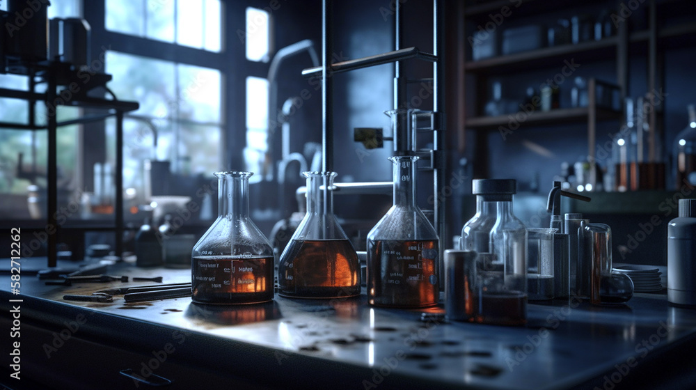 Interior of lab with tube and flask in medical chemistry - Generative ...