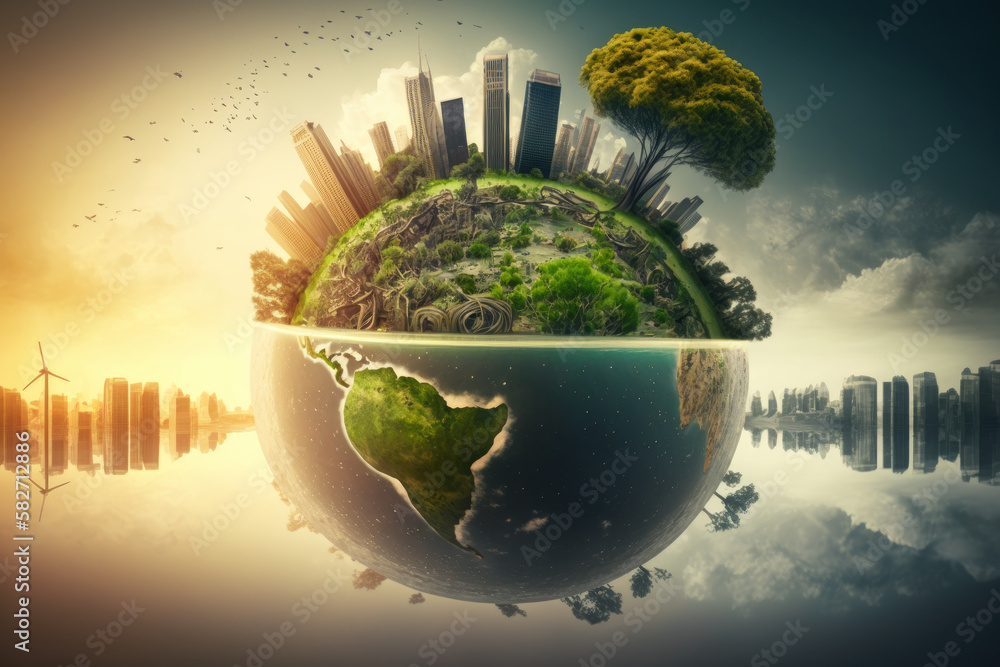 Climate Change global ecosystem concept with nature standing in ...