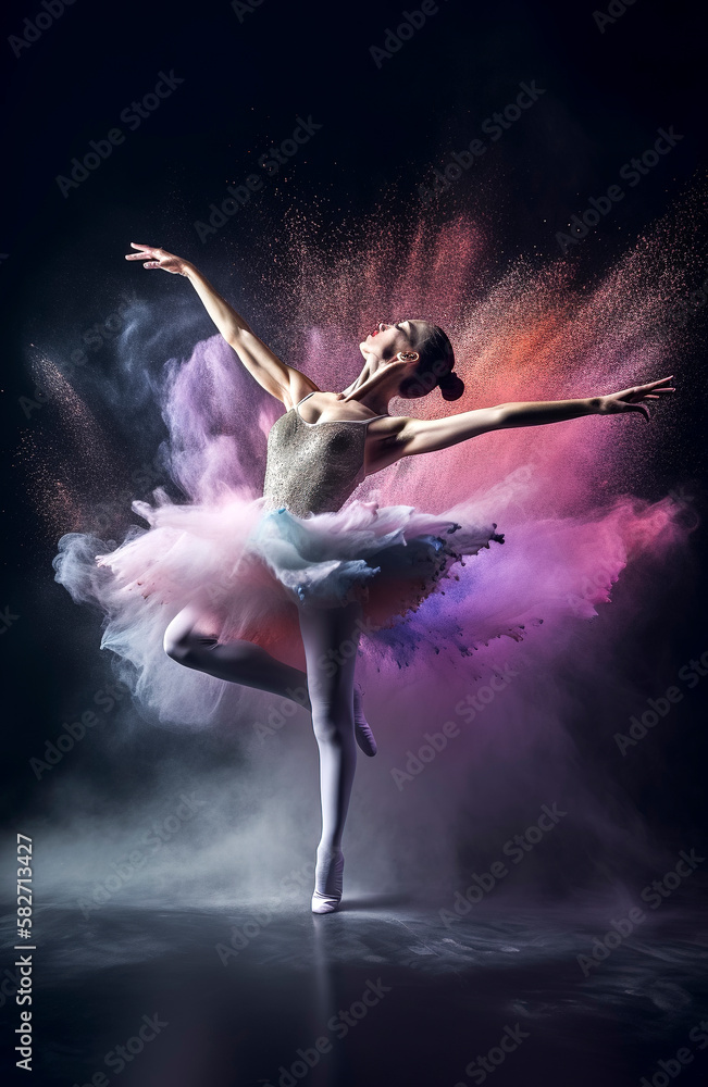 Generative AI illustration of Young and beautiful girl dancing ...