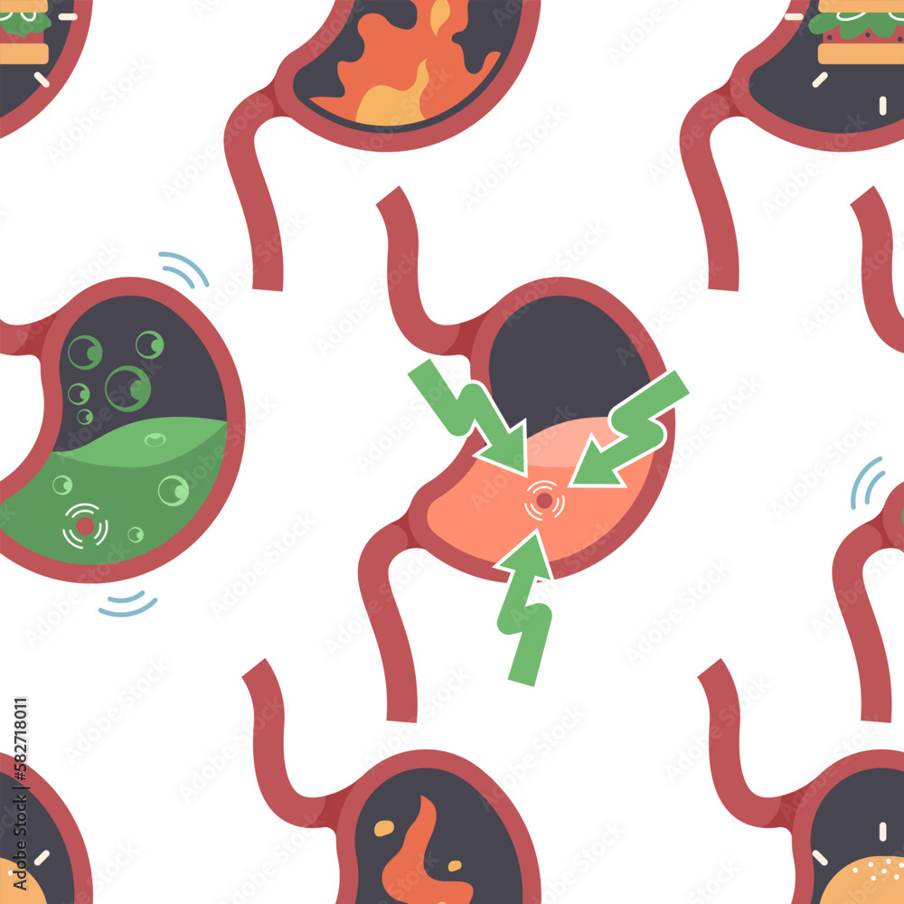 Gastric bloating vector cartoon seamless pattern background for ...