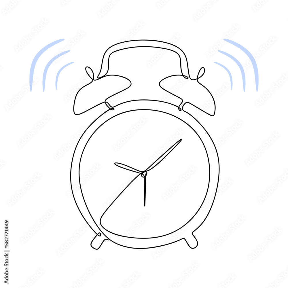 Alarm Clock in continuous line art drawing style. Start Work Concept ...