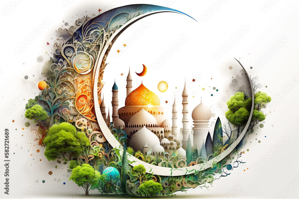Illustration of Islamic theme design with floral motives for Ramadhan ...