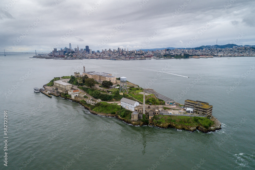 Aerial view of Alcatraz island in the San Francisco Bay. USA. The most ...