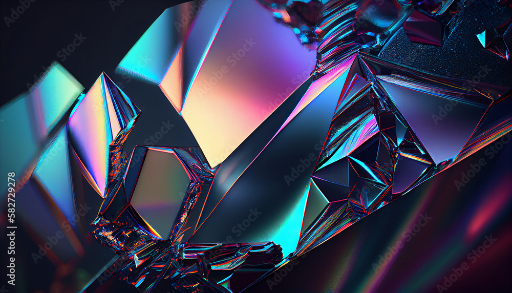 Shiny broken glass crystals and prisms with color spectrum rays ...