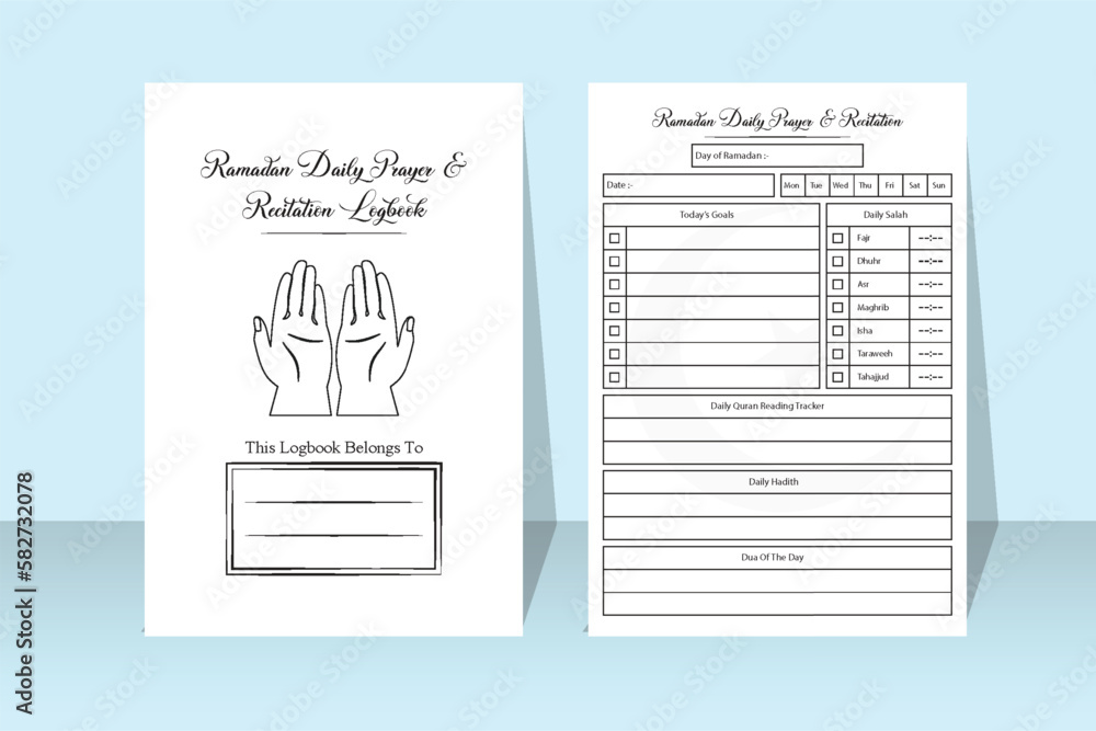 Daily Quran lesson and prayer tracker diary interior vector. Ramadan ...