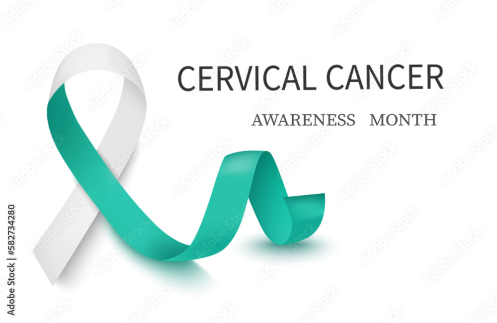 Banner about cervical cancer, a postcard, a poster with a white and ...