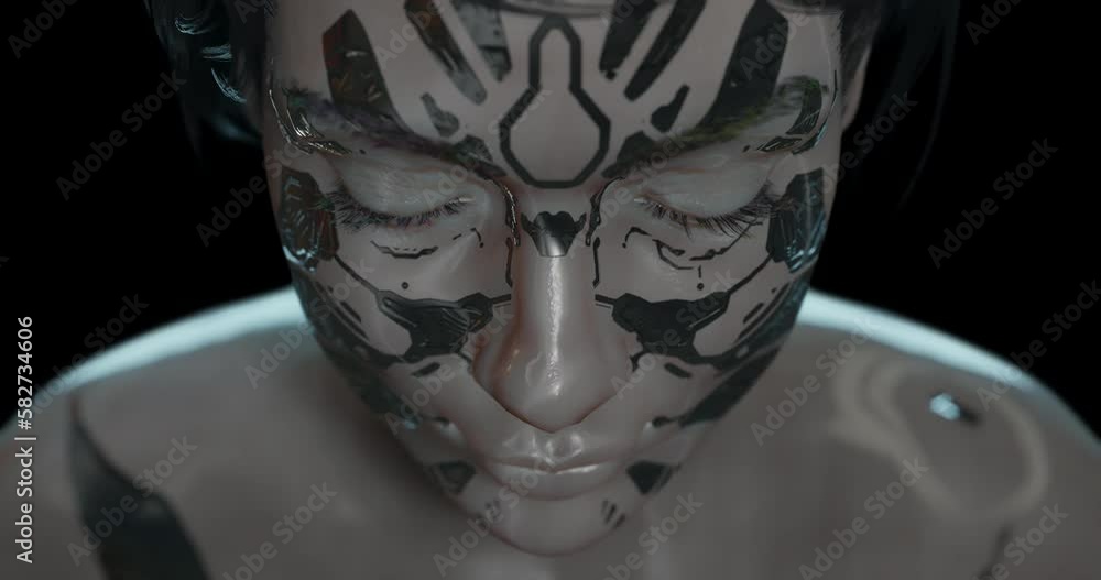 AI machine learning conceptual design, a female robot cyborg face, woke ...