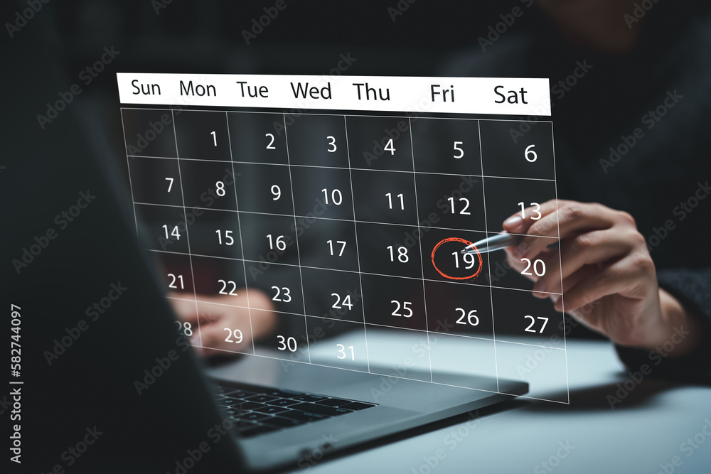 Businessperson or secretary manages time for effective work. Calendar ...