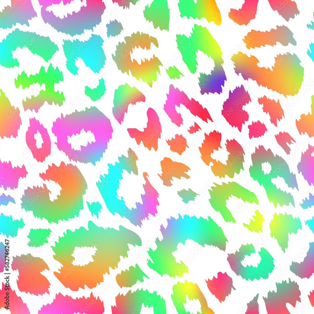 Trendy Neon Leopard seamless pattern. Vector rainbow wild animal ...