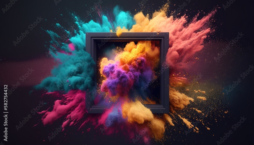 colorful powder paint explosion in the centre of a frame. Generative AI ...