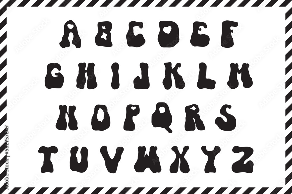 Vector groovy font. Trippy alphabet clipart. Isolated music rave ...