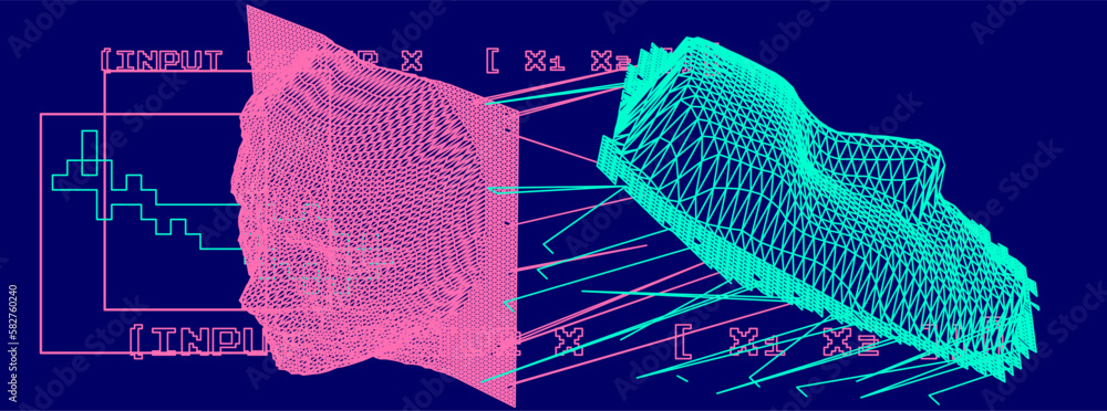3D face made of a polygonal mesh. Conceptual illustration of face ...