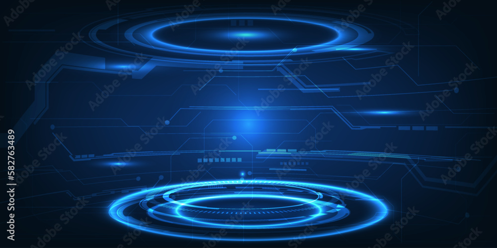 Vector illustrations of Futuristic digital technology hi tech stage for ...