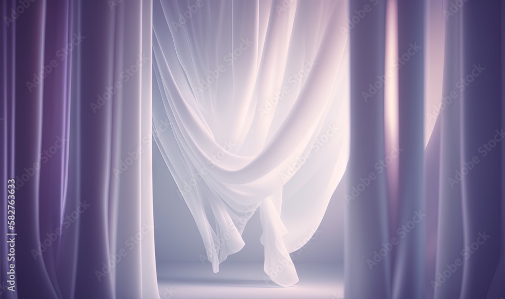 a white curtain with a light coming through it and a light coming ...