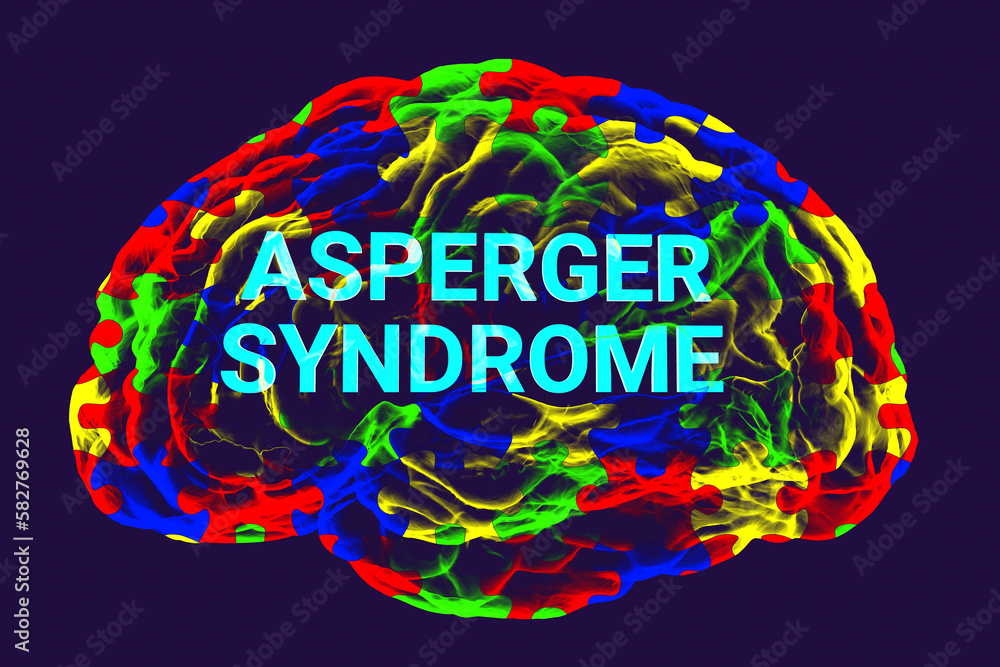 A conceptual 3D illustration featuring the text Asperger Syndrome ...