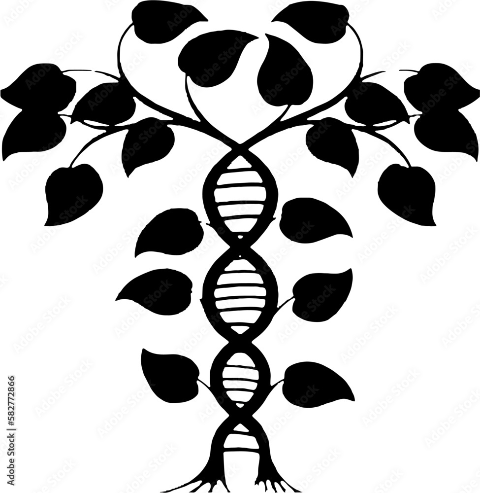 DNA structure with leaves. National DNA Day message, greeting card with ...
