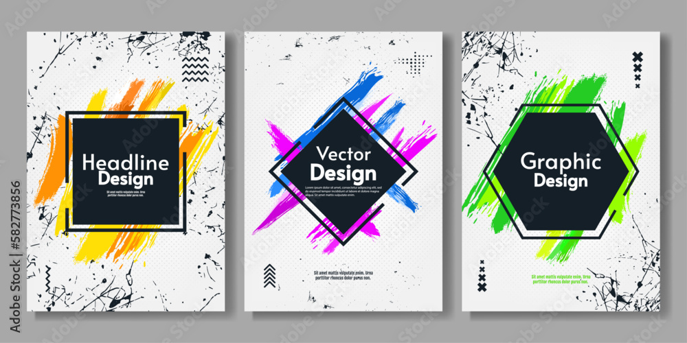 Set of abstract posters. Modern colors. Paint splash and scratches ...