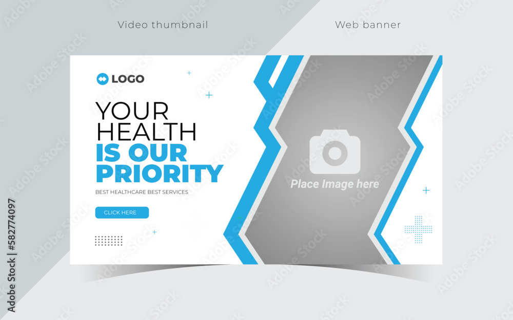 Healthcare medical web banner layout for video thumbnail and hospital ...