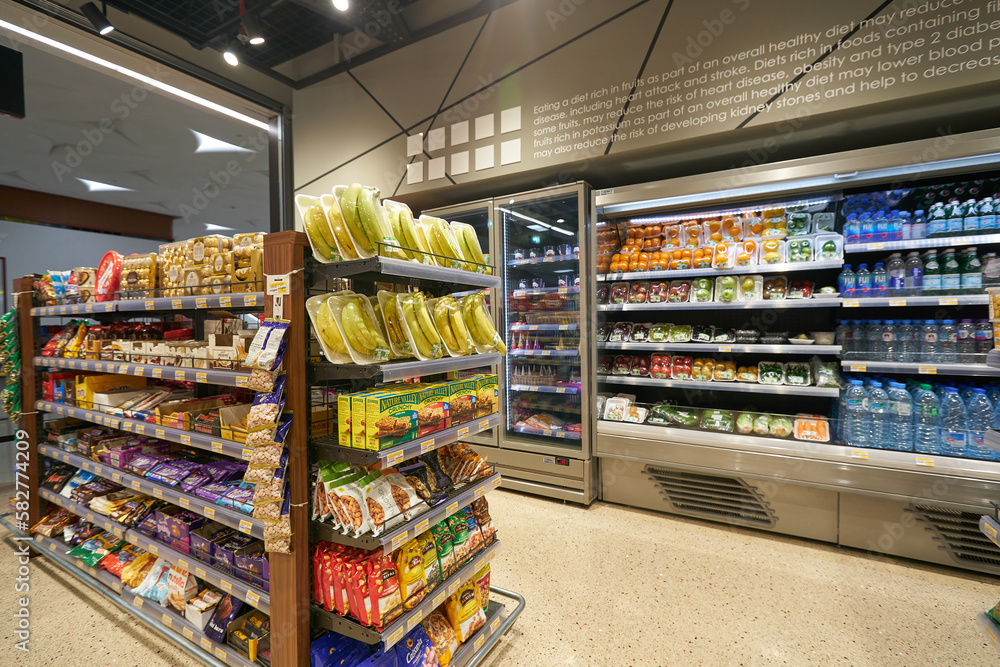 DOHA, QATAR - CIRCA MARCH, 2023: various food products displayed at ...