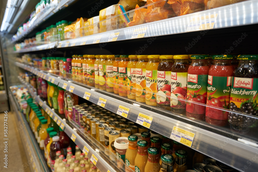 DOHA, QATAR - CIRCA MARCH, 2023: various food products displayed at ...