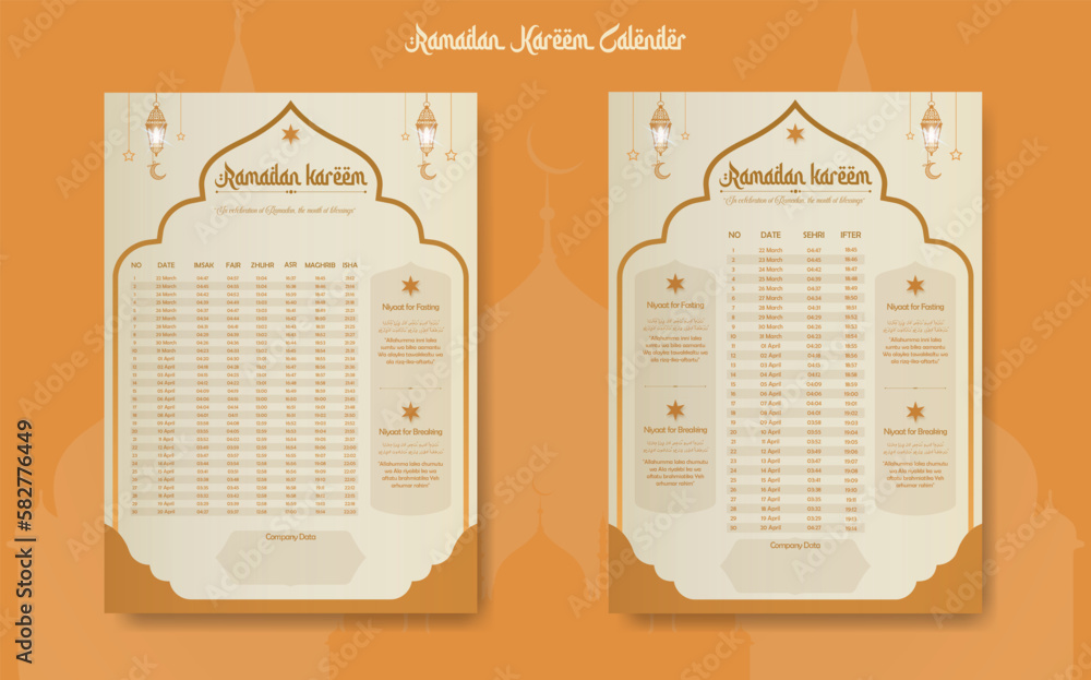 Ramadan time calendar 2023 With Prayer times in Ramadan. Ramadan ...