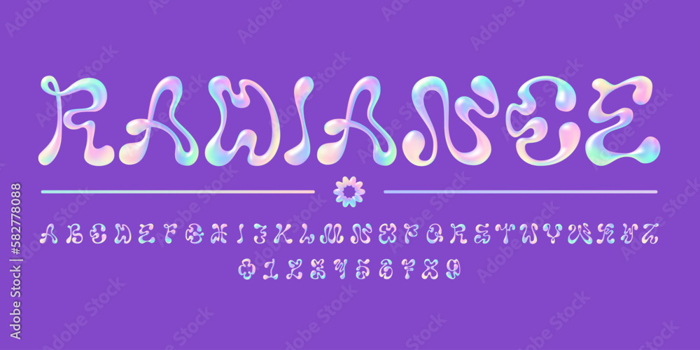 Vetor de Futuristic liquid Y2K font featuring neon holographic radiant ...