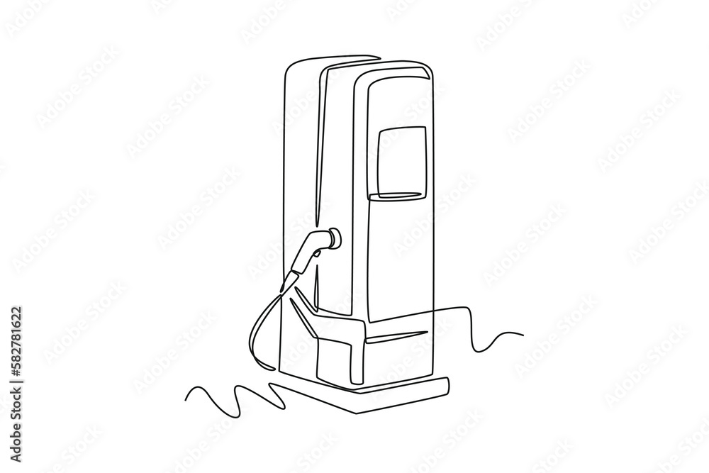 Continuous one-line drawing of electric cas charger at the station ...
