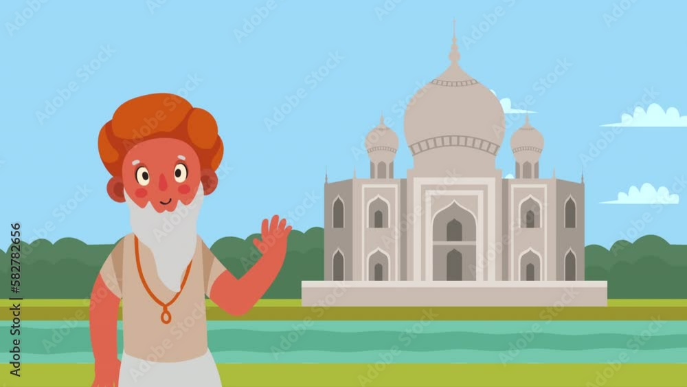 indian culture old man with temple animation Stock ビデオ | Adobe Stock