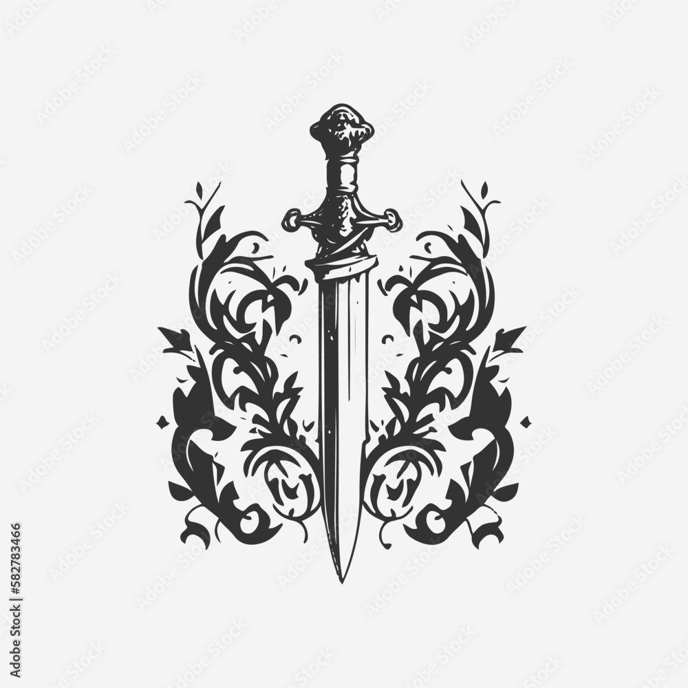 vector illustration of a sword in tattoo style. vector logo ...