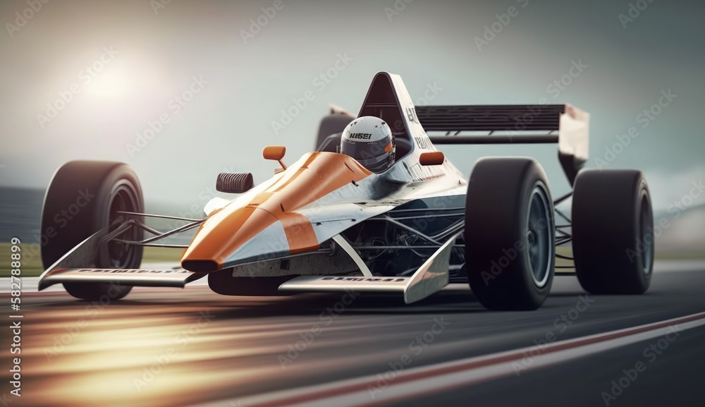 single seater racing car in action on circuit, Formula championship ...