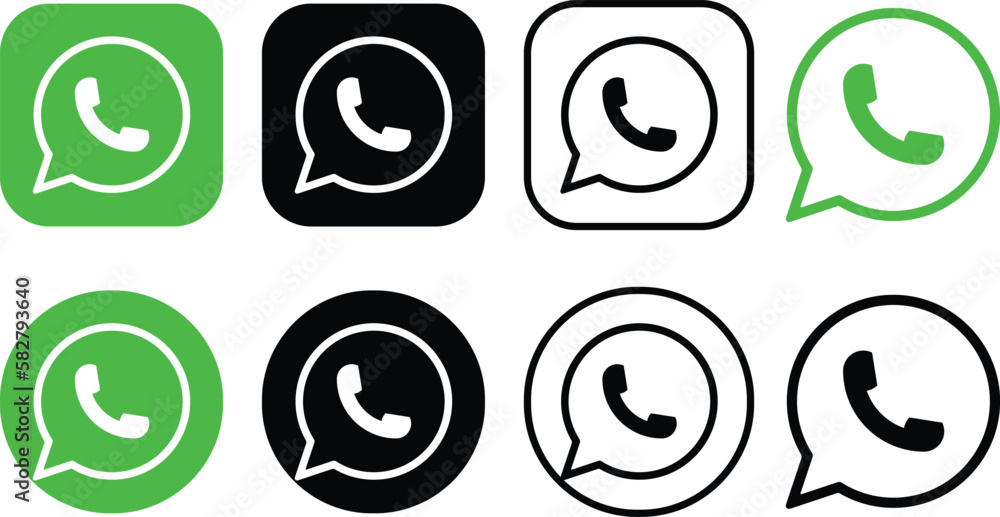 Set of WhatsApp logo messenger icons. Group Realistic social media ...