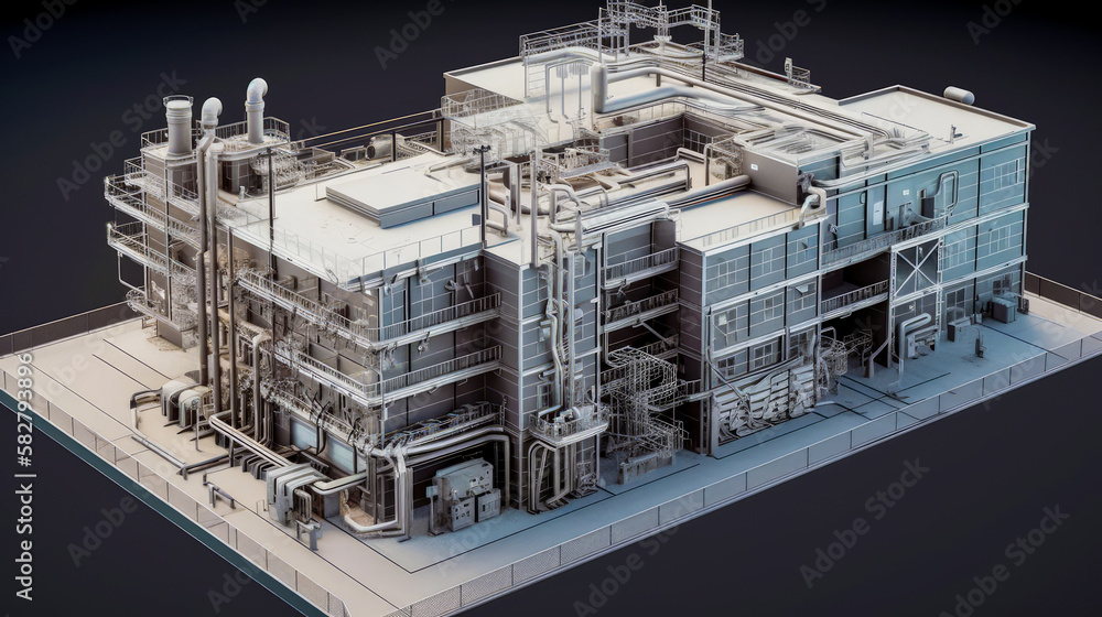 3d model of an industrial building. Generative AI. Stock Illustration ...