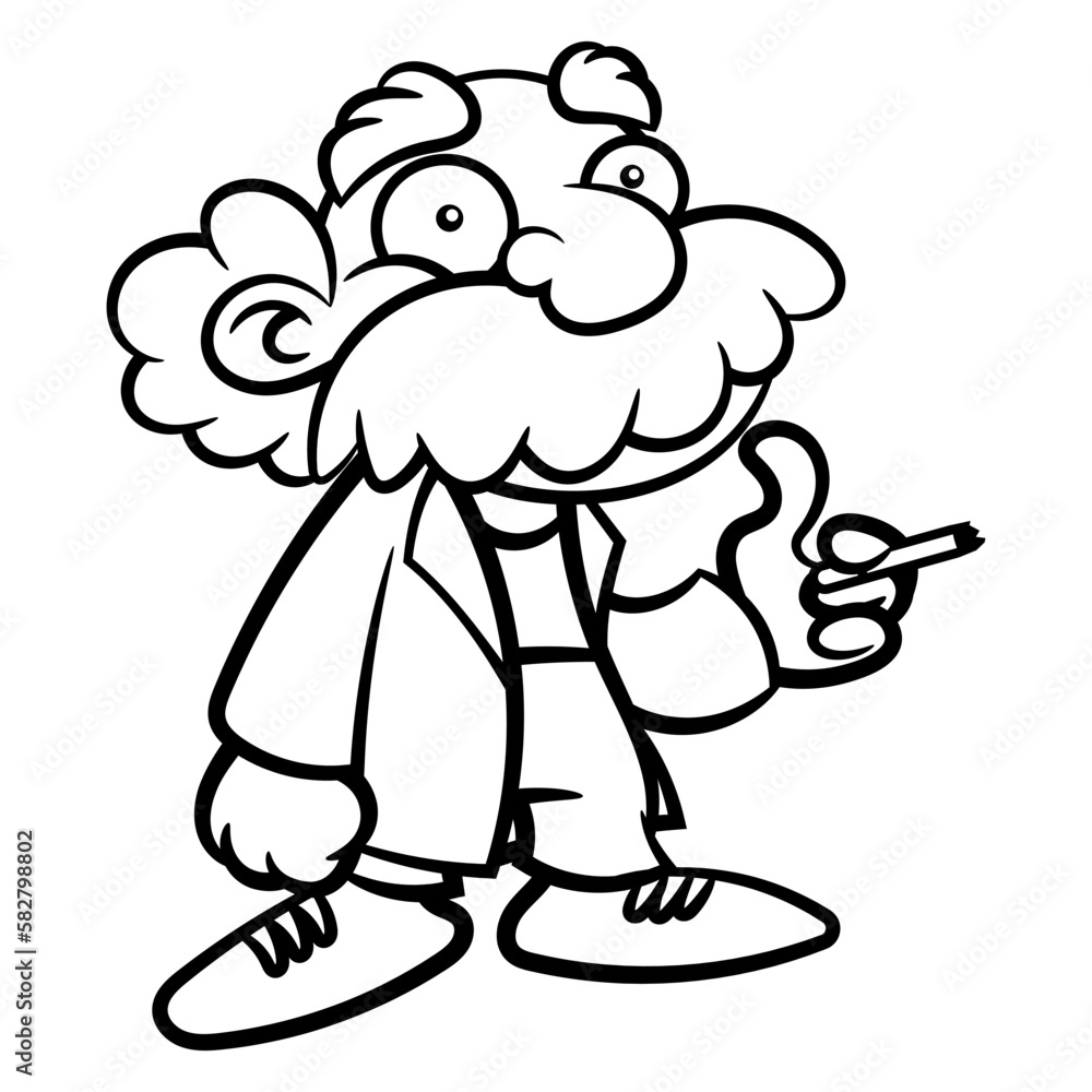 Cartoon illustration of Old Professor with mustache and grey hair ...