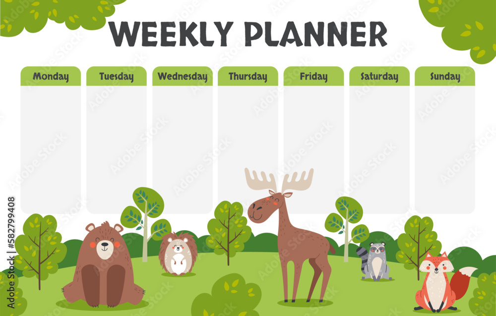 Poster Kids forest animal planner template school week poster concept ...