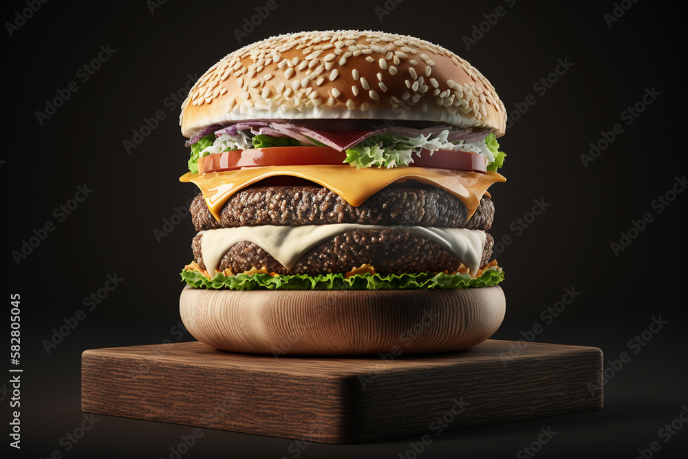 Delicious Burger on a Stand from Front View Ai Generated Art Work Stock ...