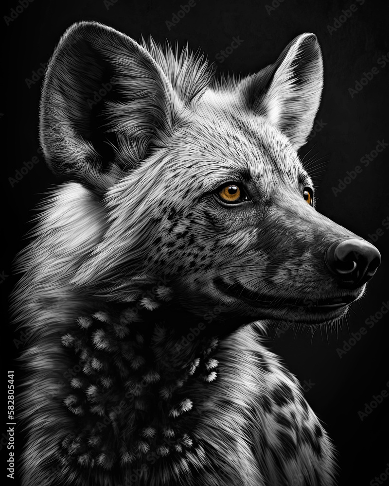 Generated portrait of an African hyena with bright yellow eyes in ...