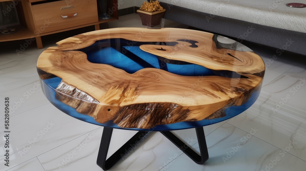 Handmade epoxy resin round wood table. Reclaimed wood furniture and ...