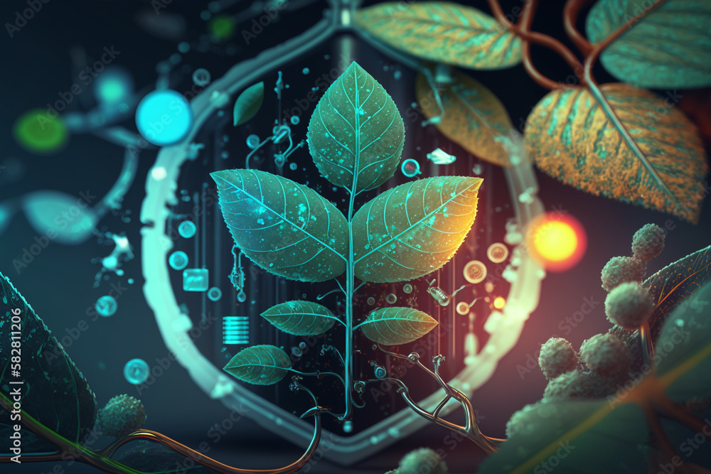 Glowing Tree on a High-Tech Biotechnology Digital Background Ai ...